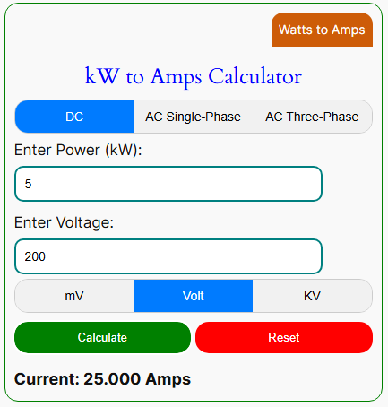 KW To Amps Calculator
