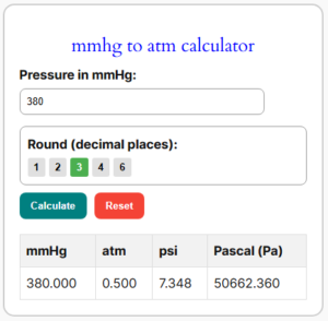 MmHg To Atm Calculator