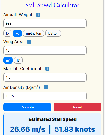 Stall Speed Calculator